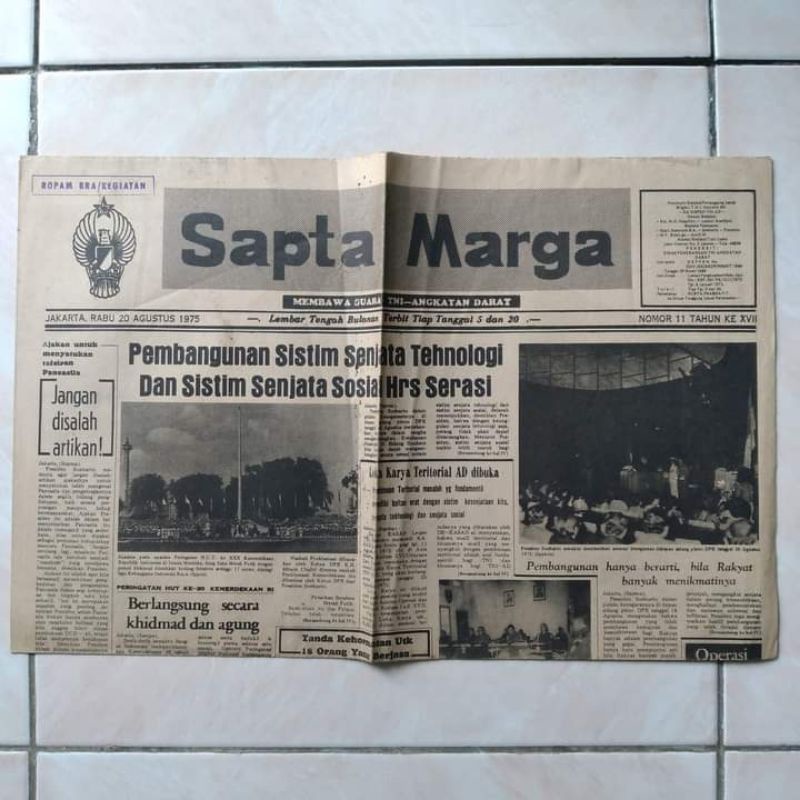 Jual Koran Kuno Lawas Jadul Tempo Dulu Sapta Marga Edisi 20 Ags 1975 ... Jual Koran Kuno Lawas Jadul Tempo Dulu Sapta Marga Edisi 20 Ags 1975 ...