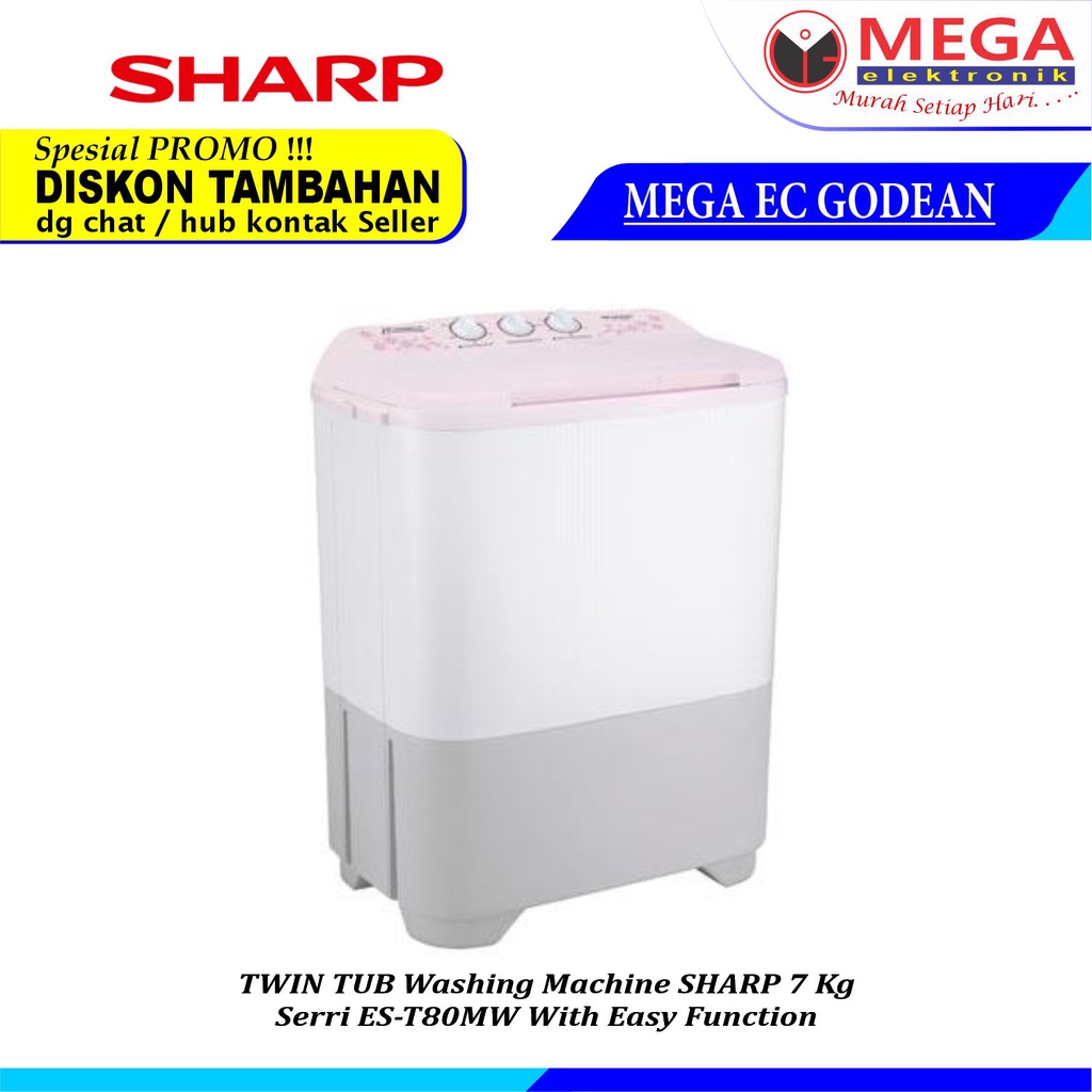 Jual MESIN CUCI SHARP 2 TABUNG SERI ES-T80MW-PK KAPASITAS 7KG TWIN TUB GARANSI RESMI | Shopee ...