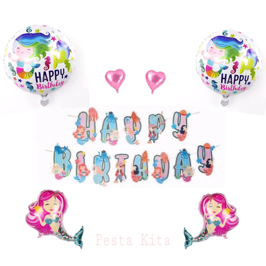 Jual Paket Dekorasi Happy Birthday Tema Mermaid / Dekorasi Ultah Nuansa ...