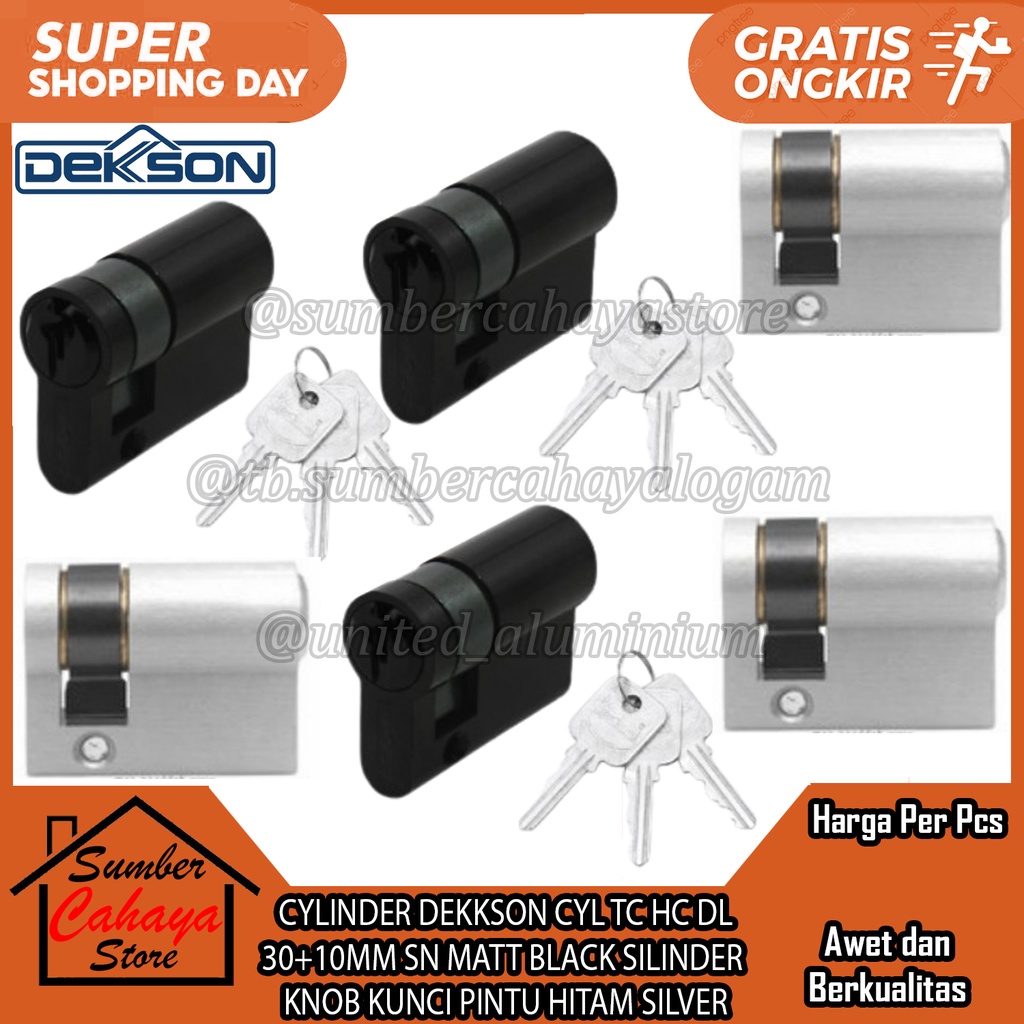Jual CYLINDER DEKKSON CYL TC HC DL 30+10MM SN MATT BLACK SILINDER KNOB KUNCI PINTU HITAM SILVER ...