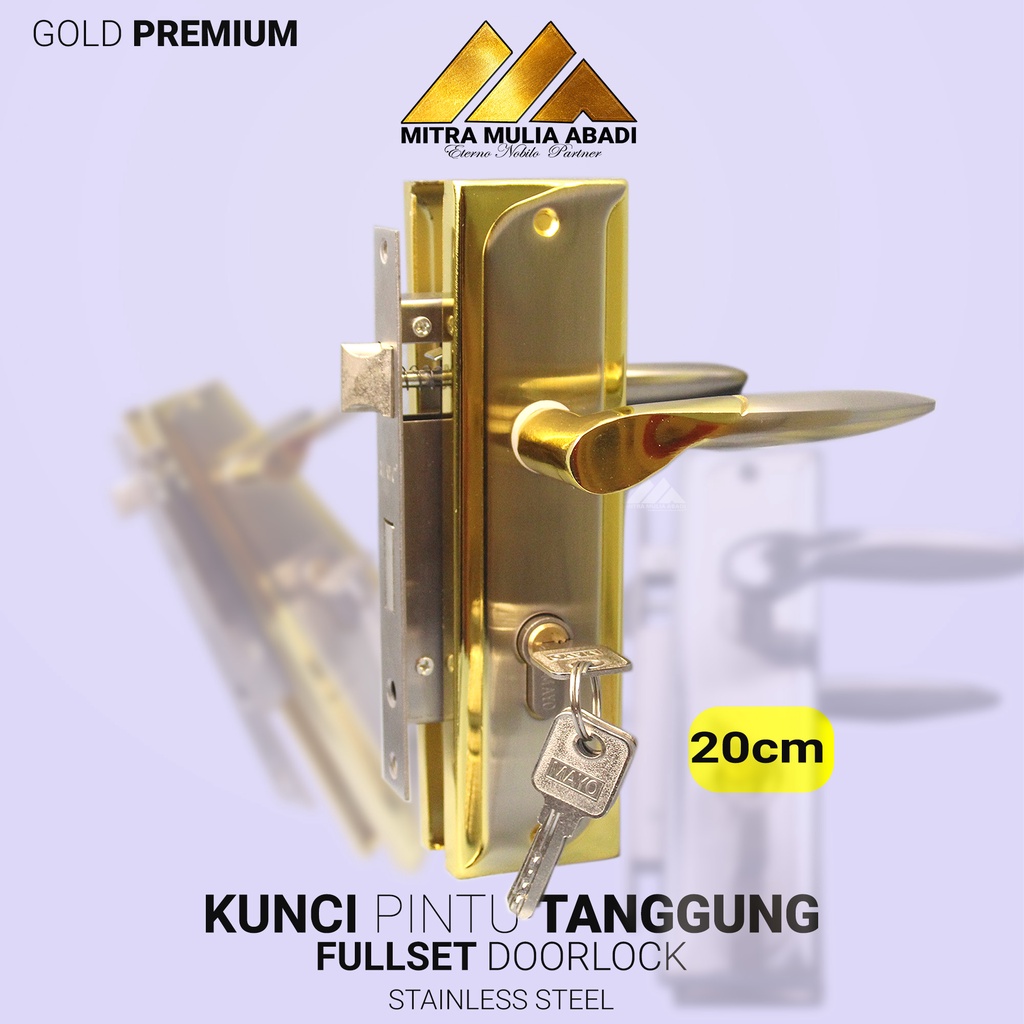 Jual Kunci Pintu Gagang Tanggung 20cm Silinder Full Set lengkap Gold ...