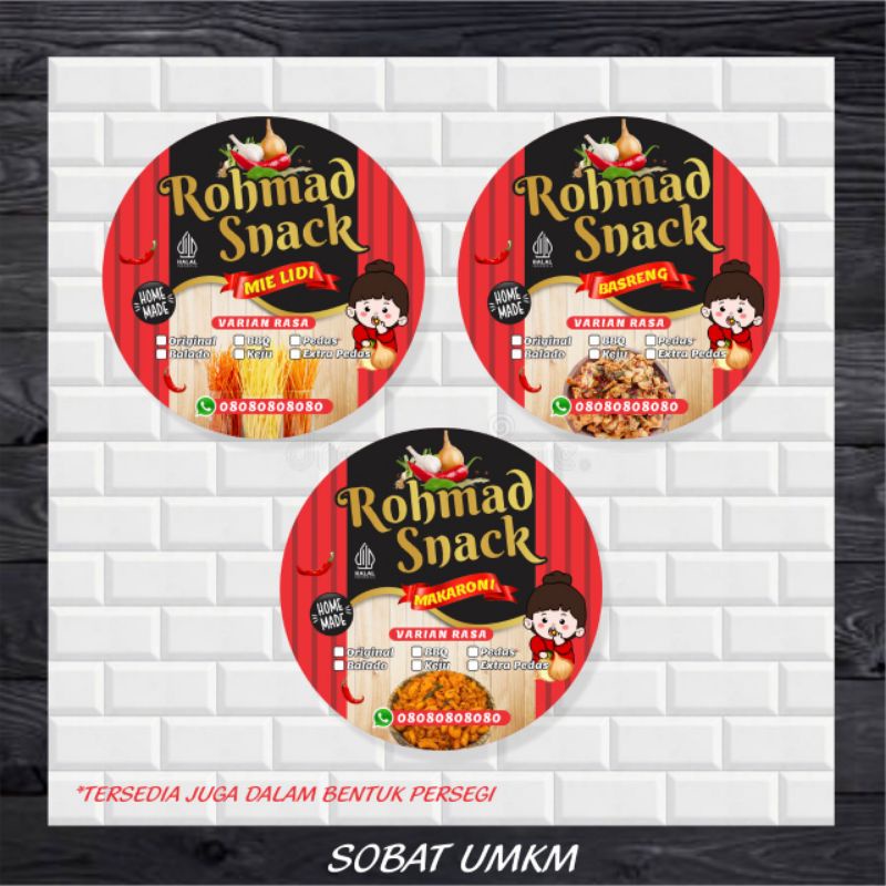 Jual stiker label jajan camilan mie lidi bareng makaroni custom 4cm ...