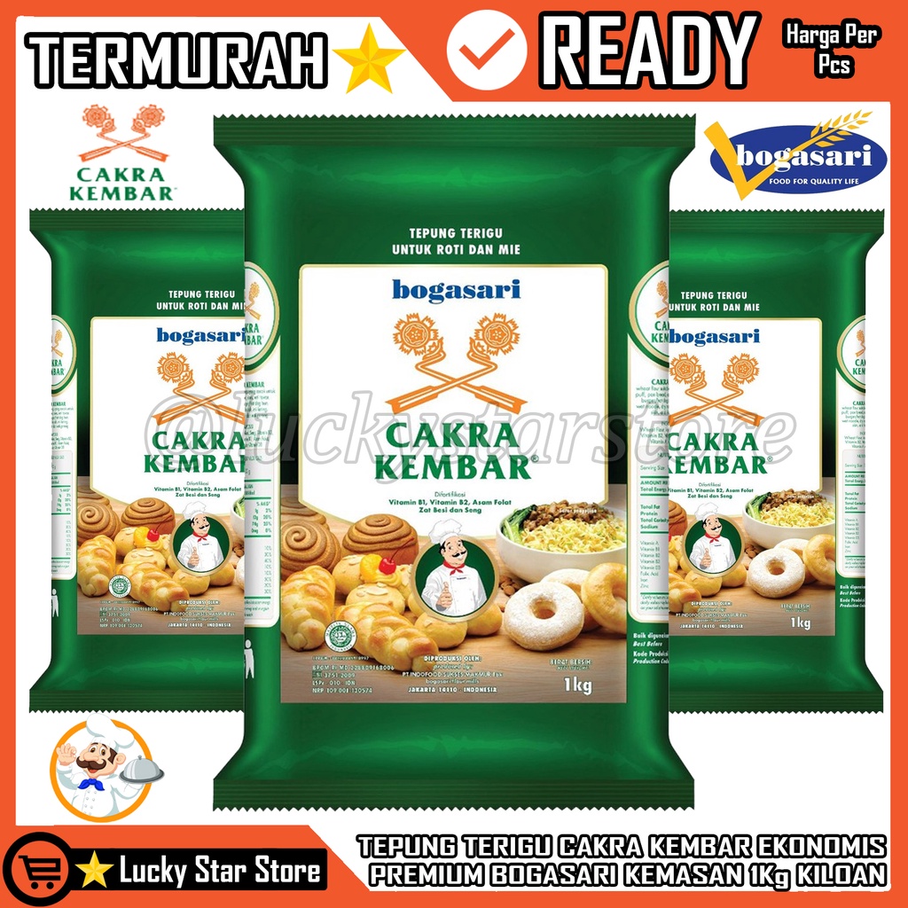Jual TEPUNG TERIGU CAKRA KEMBAR EKONOMIS PREMIUM KEMASAN 1KG BOGASARI ...