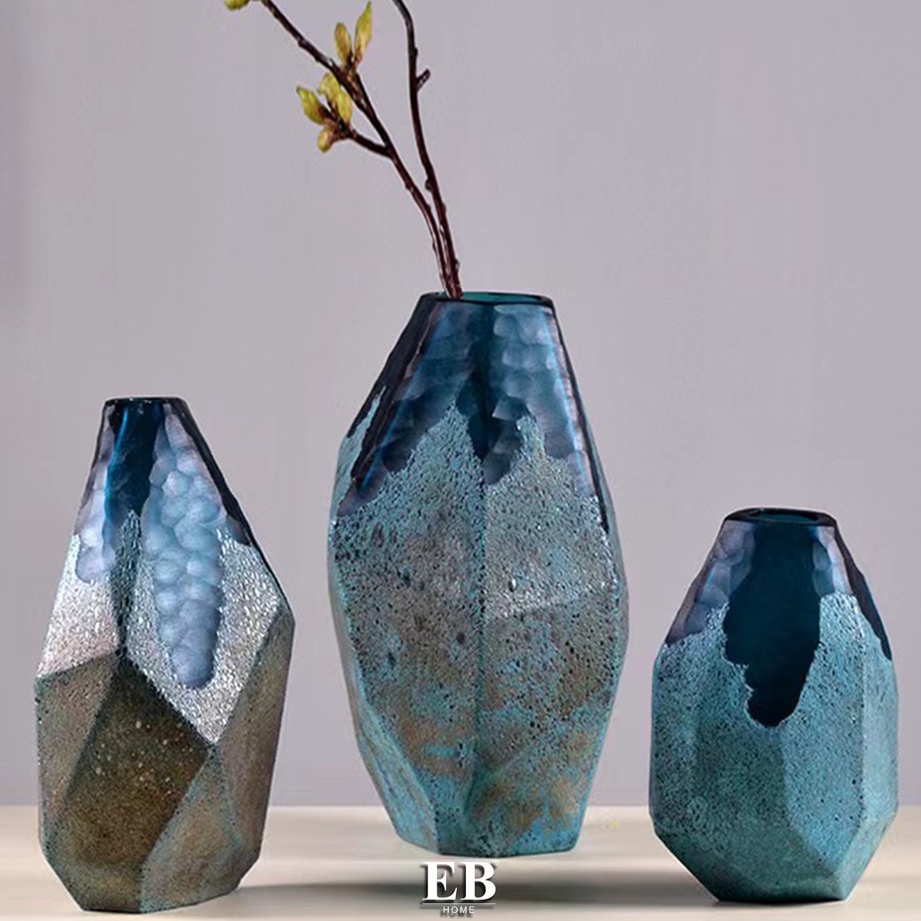 Jual Pajangan Meja Vas Bunga Kaca Keramik / Blue Glass Vase EB Home ...