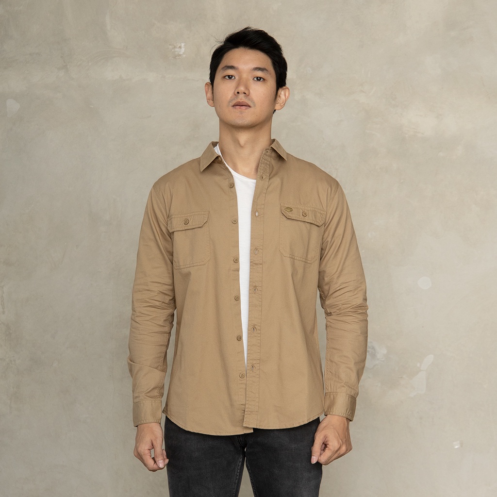Jual Kemeja Outer Khakis Tangan Panjang OXCON coklat | Shopee Indonesia