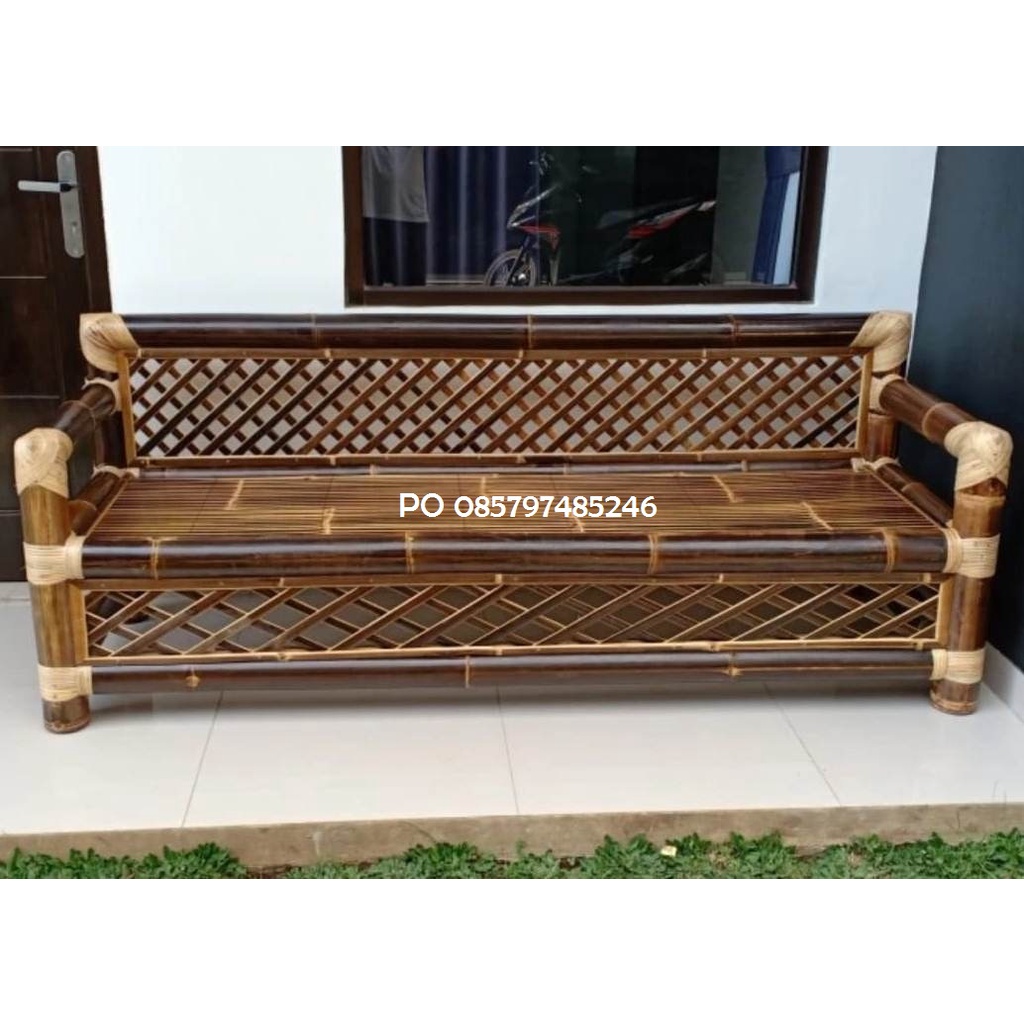 Jual PO GRATIS ONGKIR COD VRN KURSI TERAS BALE BAMBU HITAM MOTIF ROTAN ...