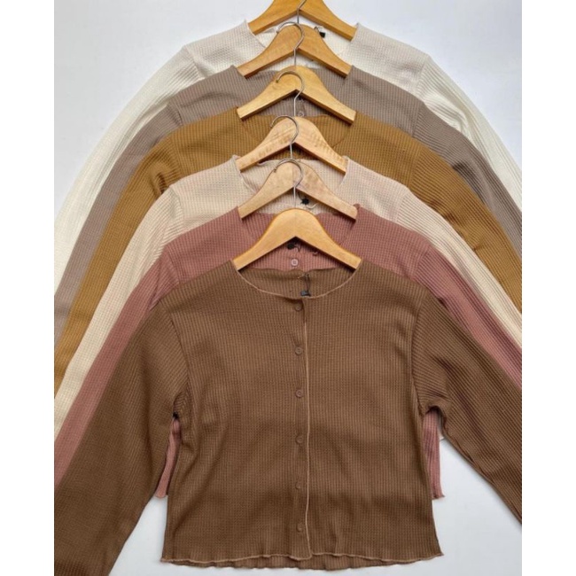 Jual KOREAN CARDIGAN UNIQLO CROP WAFFLE RAJUT KNIT | Shopee Indonesia