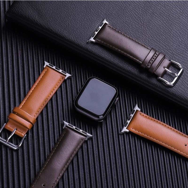 Jual Strap Watch Kulit Leather Coklat Hitam SmartWatch 44 42 40 38mm ...