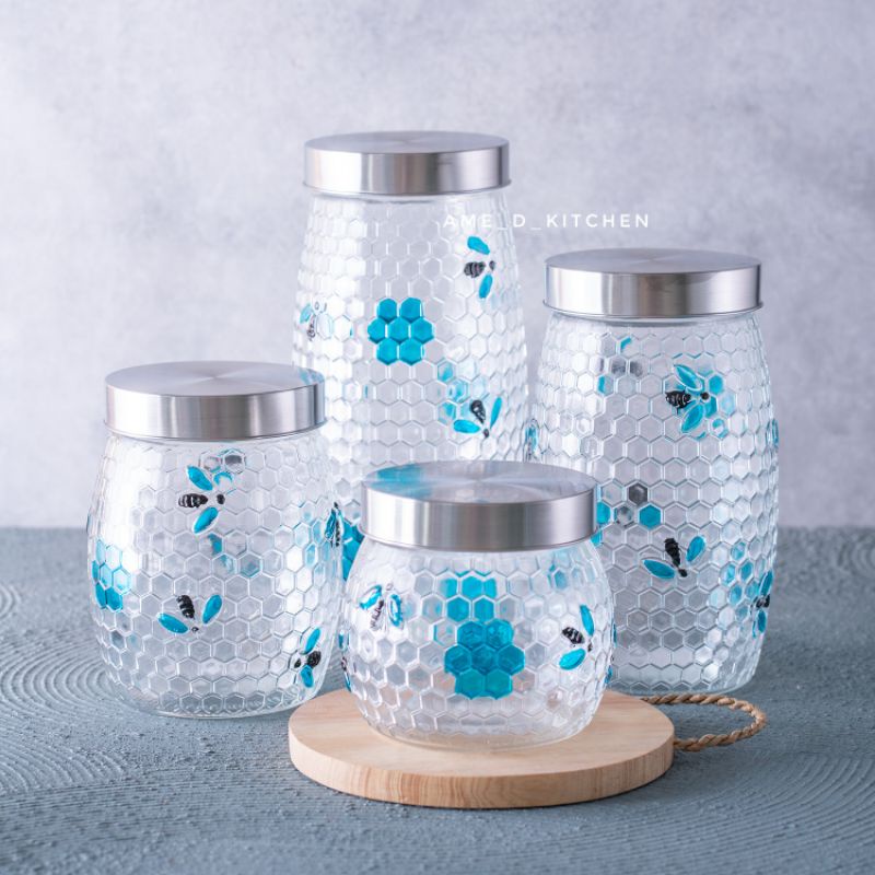 Jual New!! Toples kaca cantik isi 4 bunga biru tutup stenliss | Shopee ...