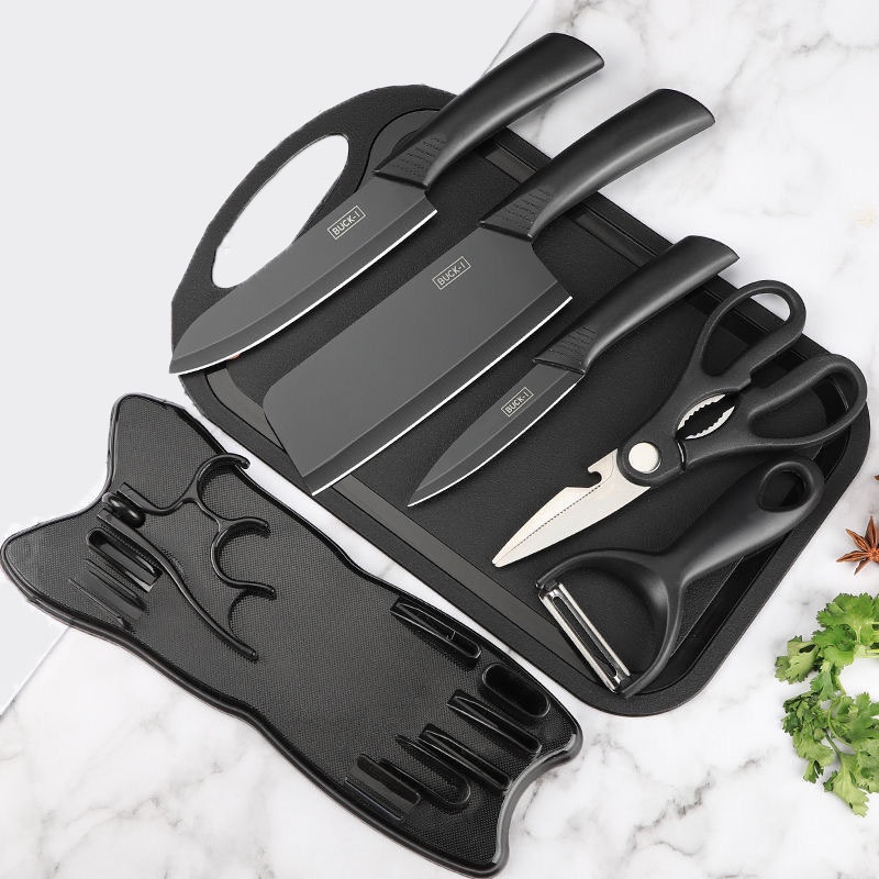 Jual Kitchen Knife Set Hitam Pisau Dapur 5 in 1 Free Talenan Peralatan ...