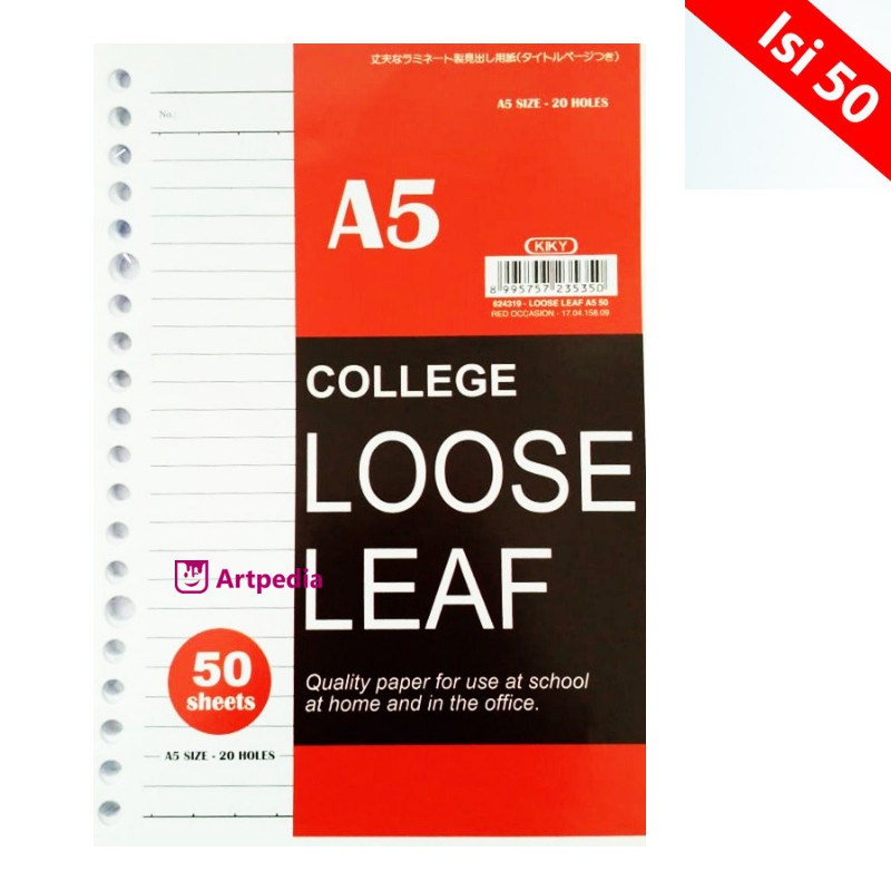Jual Kiky Loose Leaf A5 (Pak Isi 100 Lembar)Isi File Binder - Kertas ...