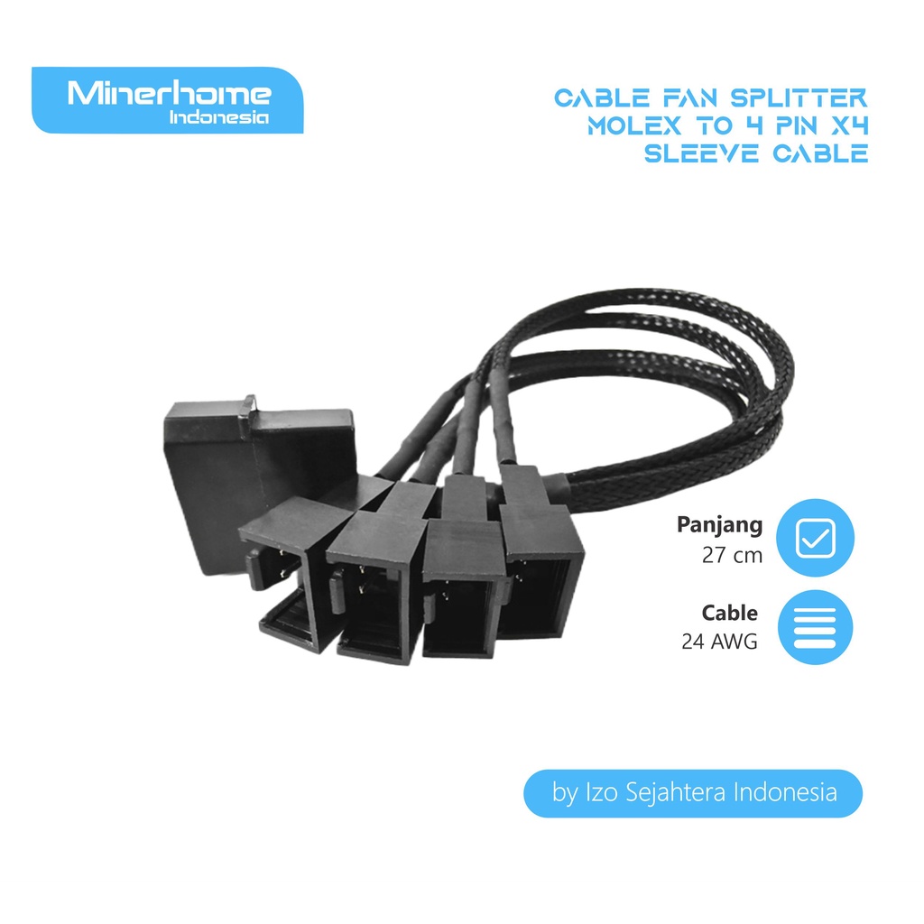 Jual Kabel Fan Hub Splitter x4 to Molex Power Sleeve Cable | Shopee ...