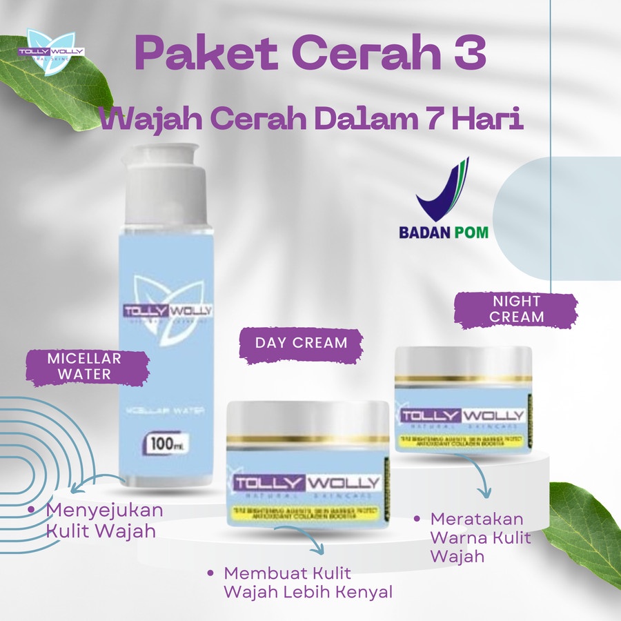 Jual Tolly Wolly Brightening Triple D (Day Cream+Micelar Water+Night Cream) | Shopee Indonesia