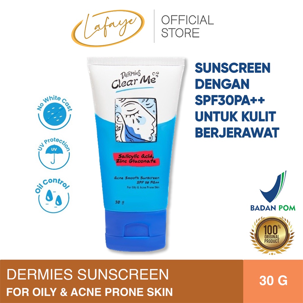 Jual DERMIES Clear Me Acne Smooth Sunscreen SPF 30 PA++ 30 g ...