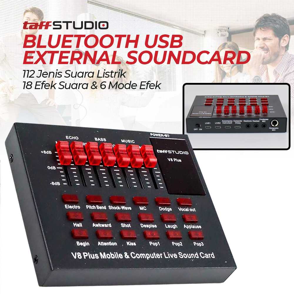 Jual taffSTUDIO Soundcard Sound Card V8S Bluetooth Audio USB External Soundcard Live Broadcast ...