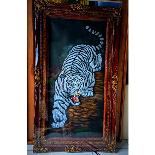 Jual lukisan harimau putih maung bodas lukisan asli | Shopee Indonesia