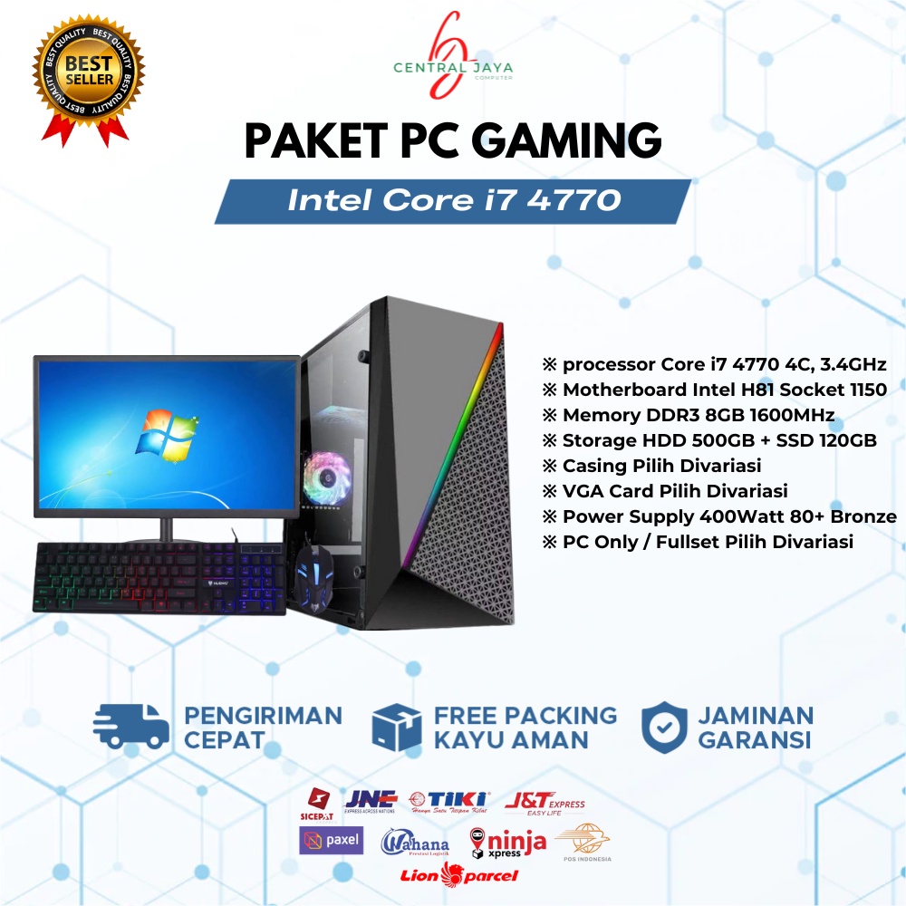 Jual PC Gaming Fullset Core i7 4770 Ram 8GB HDD 500GB GTX 750 Ti 4GB + Monitor 19 Inch Keyboard ...