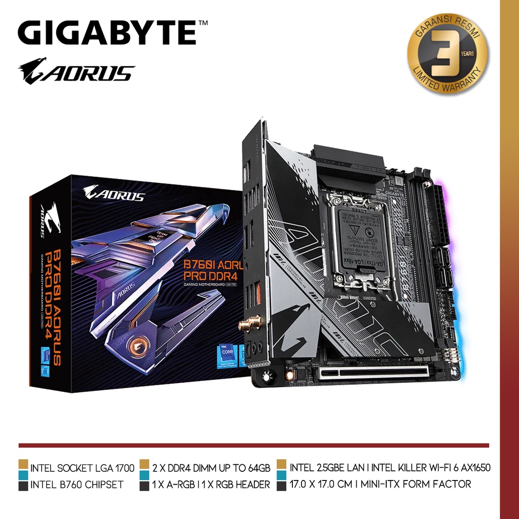 Jual GIGABYTE B760I AORUS PRO DDR4 | Intel B760 LGA 1700 DDR4 Mini-ITX | Shopee Indonesia