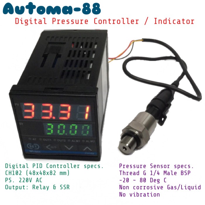 Jual DIGITAL PRESSURE CONTROLLER PSI BAR KPA MPA MBAR OUT RELAY MAX. 3A ...