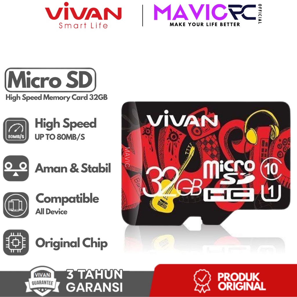 Jual VIVAN Micro SD V32U10 32GB Memory Card Class 10 TF Card Black ...