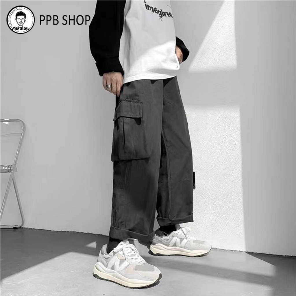 Jual Celana cargo panjang pria korean style celana panjang kasual pria sabuk karet loose pants ...
