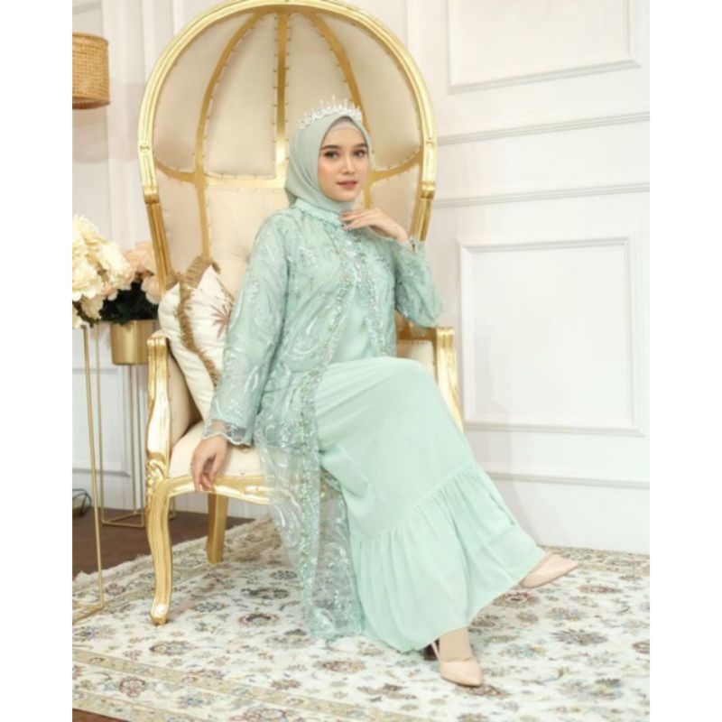 Jual sigawa gamis cardigan pesta /dress tille bordir mutiara Payet ...
