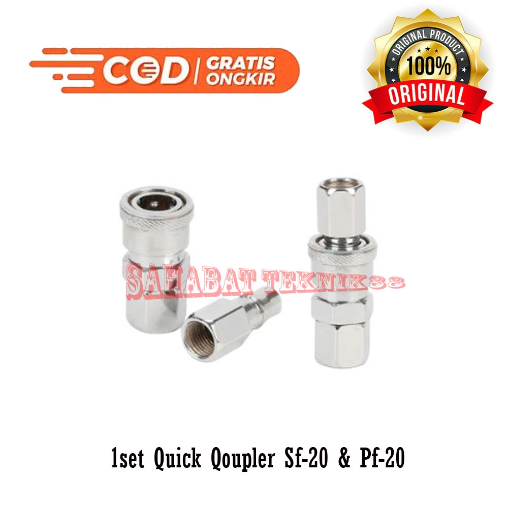 Jual 1 Set Quick Coupler SF20 + PF20 Sambungan Selang Kompresor Recoil ...