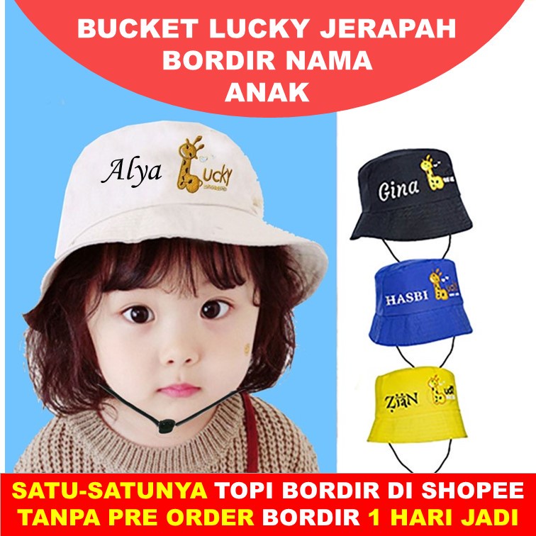 Jual COSTUM NAMA TOPI BUCKET NAMA ANAK JERAPAH TOPI BUCKET GOOD LUCKY ...
