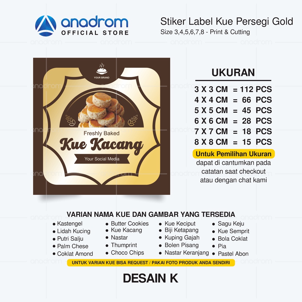 Jual Stiker Label Kue Persegi Gold | Sticker Label Kue Kering | Anadrom ...