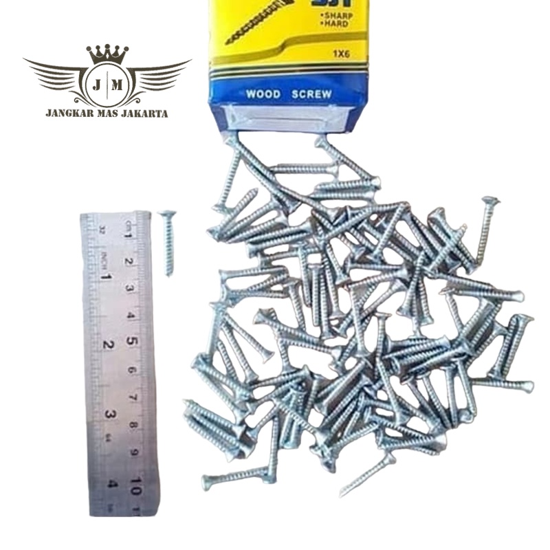 Jual SEKRUP KAYU 1" X 6MM ISI 100 PCS/ WOOD SCREW / TAPING SKRUP JKM ...