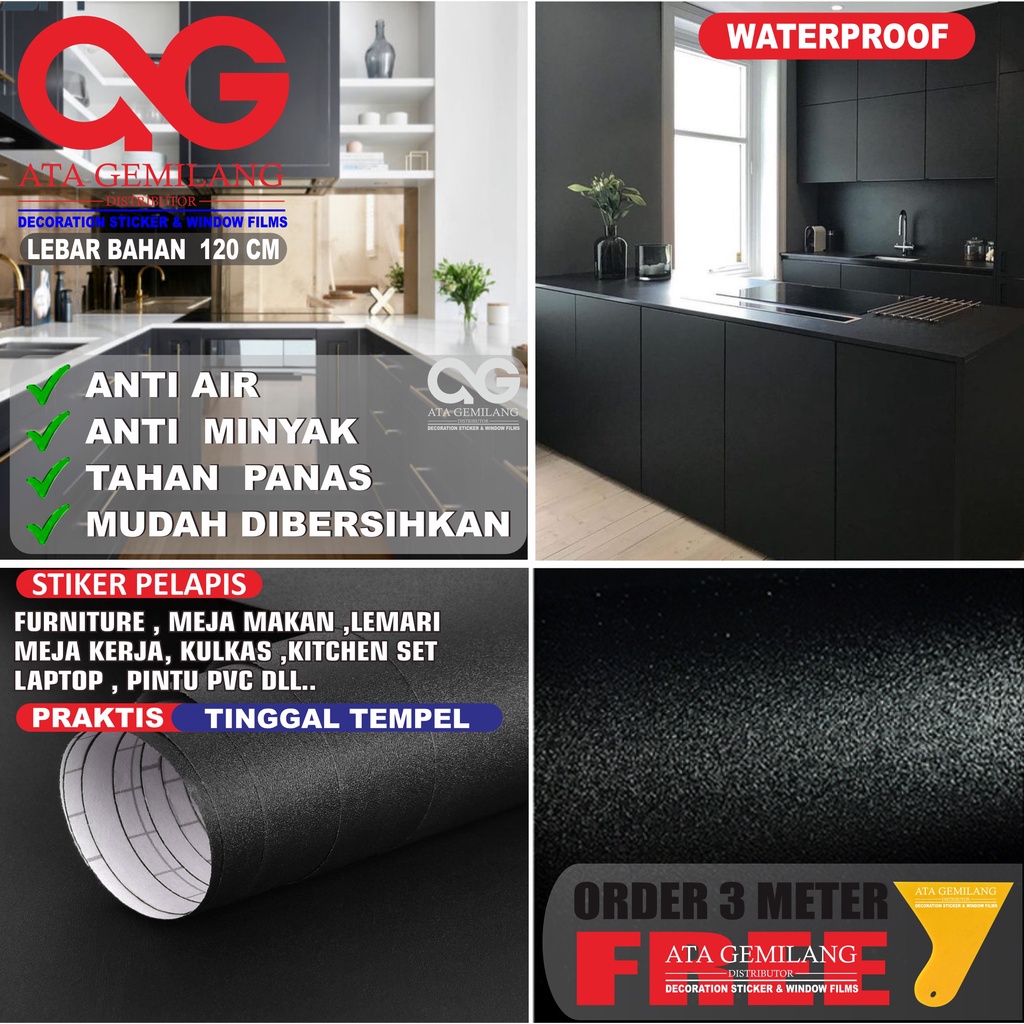 Jual Furniture Stiker Polos Hitam Doff Untuk Pintu,Meja,Dinding,Lemari ...