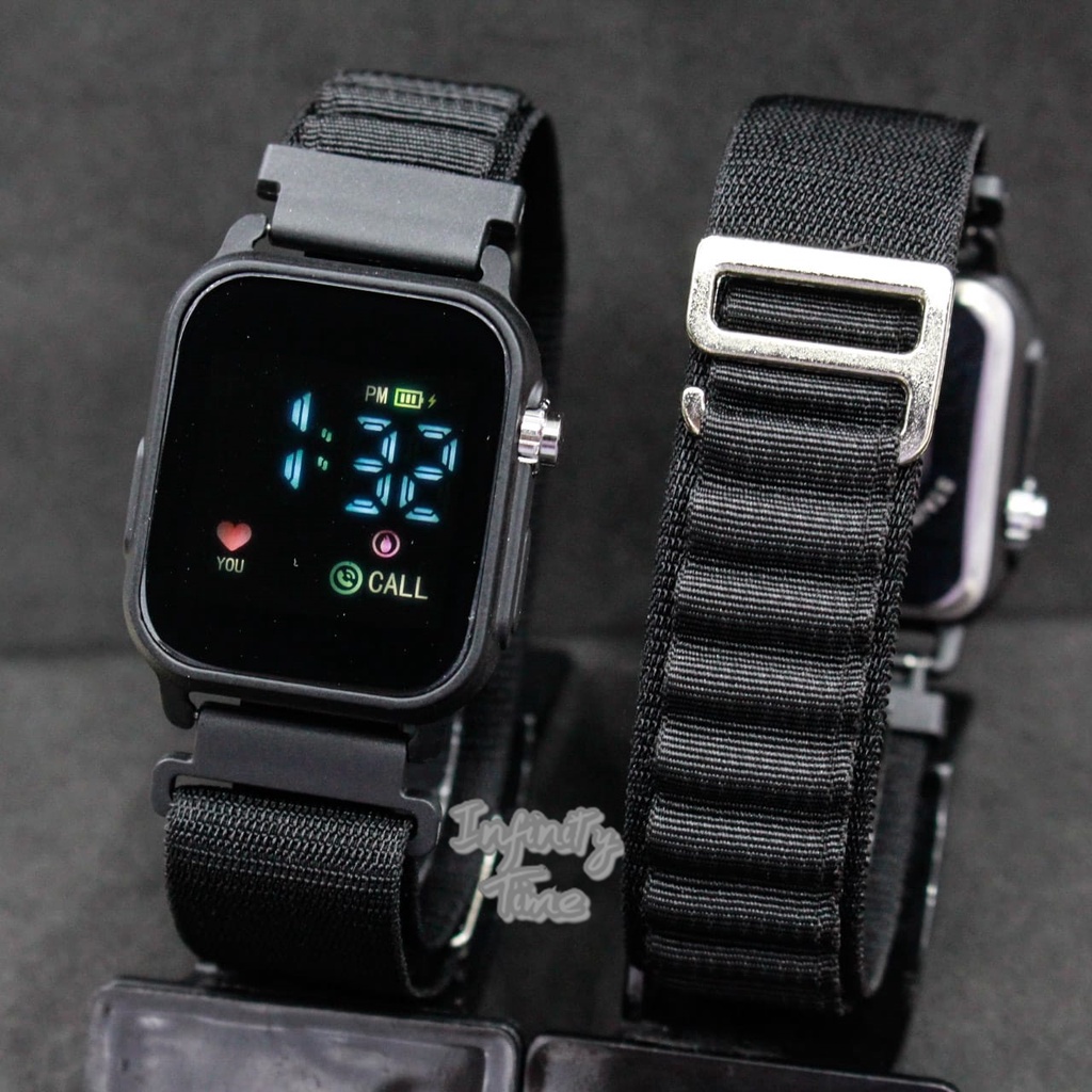 Jual Jam Tangan LED Watch JSS3642 Kotak Cewek Cowok Strap Nylon | Shopee Indonesia