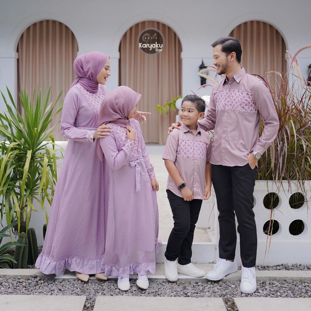 Jual SET PAKAIAN KELUARGA AYUMA LILAC COUPLE GAMIS KEMEJA BATIK KARYAKU ...