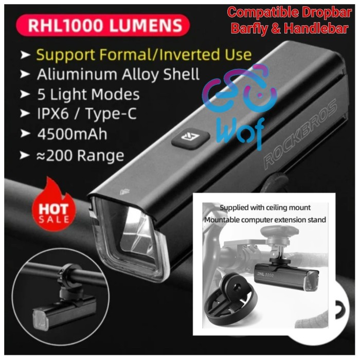 Jual ROCKBROS RHL1000 Lampu Barfly Depan Sepeda Bicycle Front Light ...