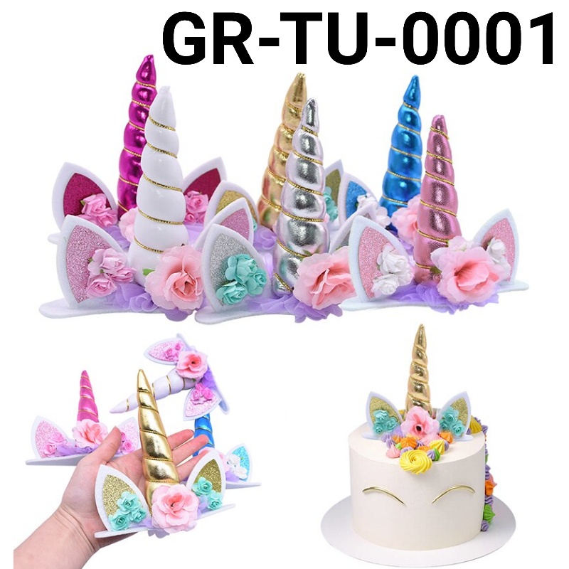 Jual GR-TU-0001 Cake topper hiasan kue tanduk unicorn emas pink silver biru | Shopee Indonesia