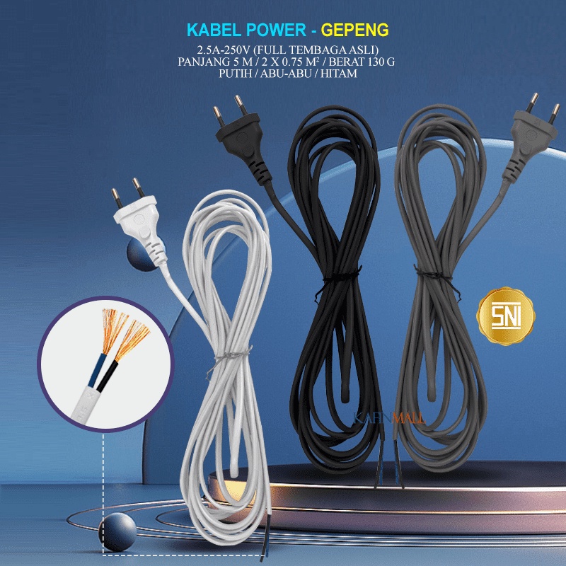 Jual 5M ASLI TEMBAGA KABEL POWER / KABEL AC 220V / KABEL BUNTUNG ...
