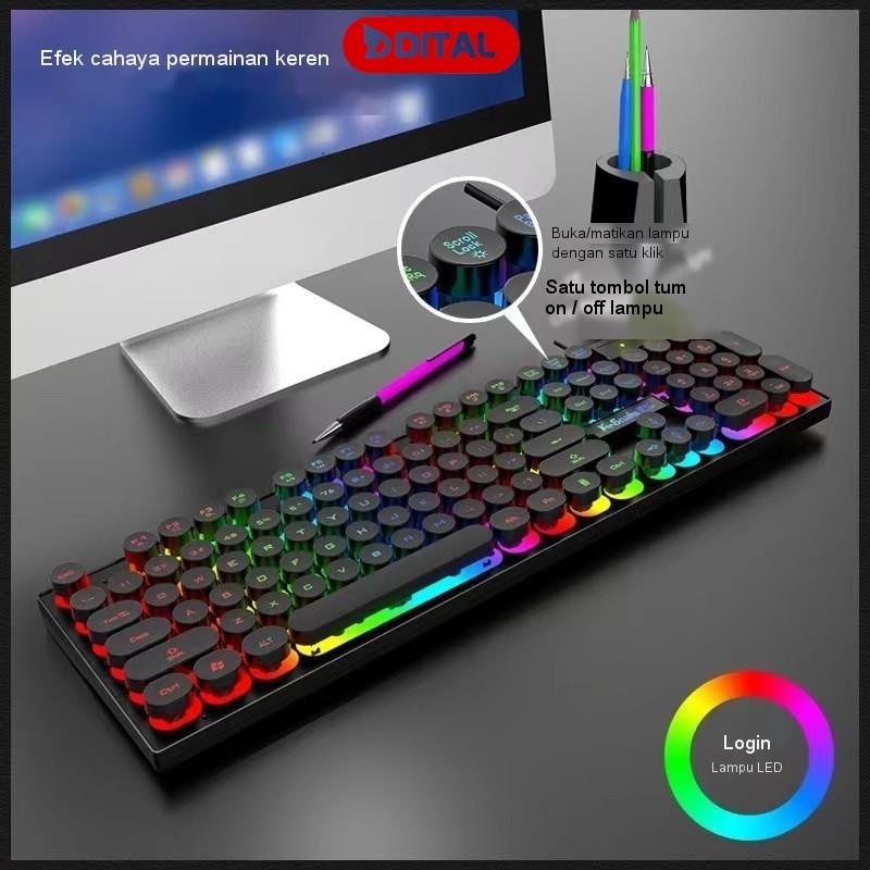 Jual keyboard gaming and mouse set mechanical RGB usb combo paket kable ...