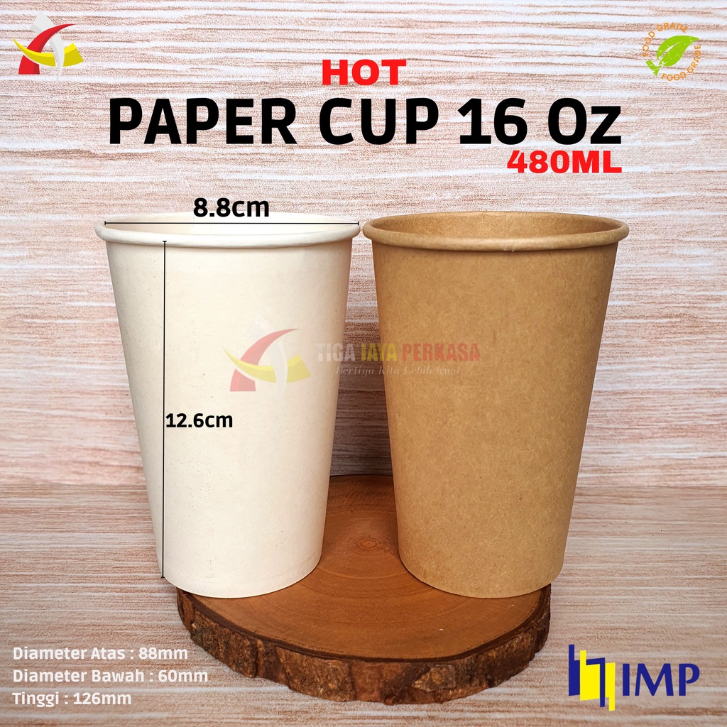 Jual Paper Cup Gelas Kertas 16 Oz Polos Tebal 480ml IMP Gelas Kopi 16oz Hot Murah @50 Pcs ...