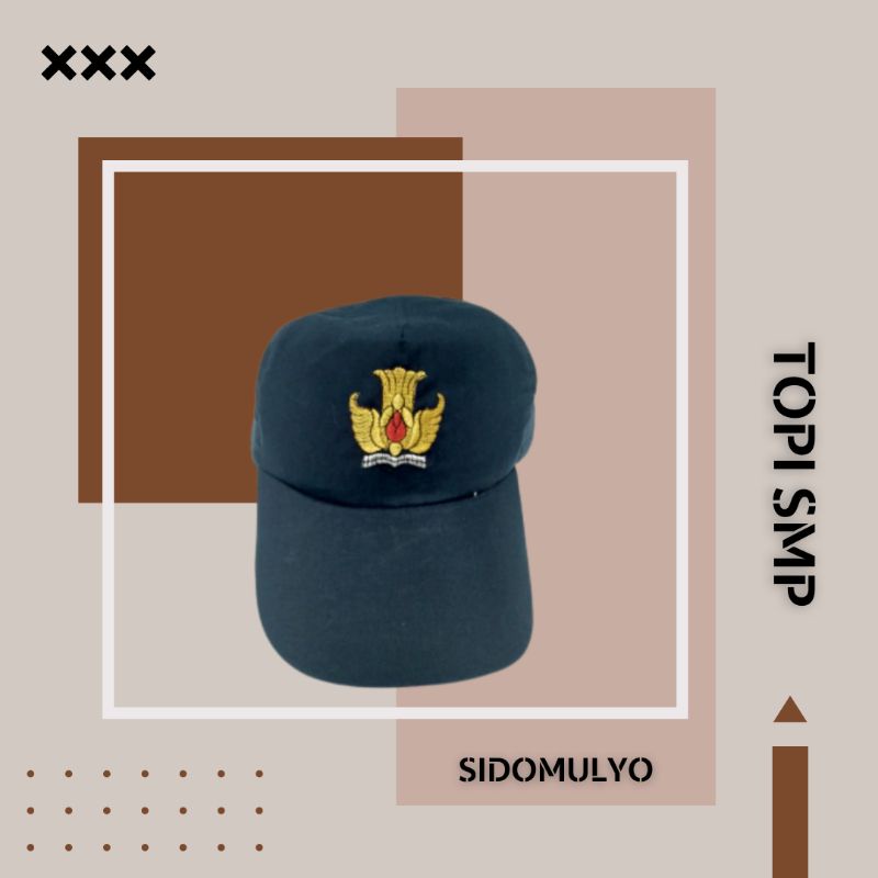 Jual Topi Sekolah SMP BIRU POLOS Logo Bordiran Belakang Perekat ...