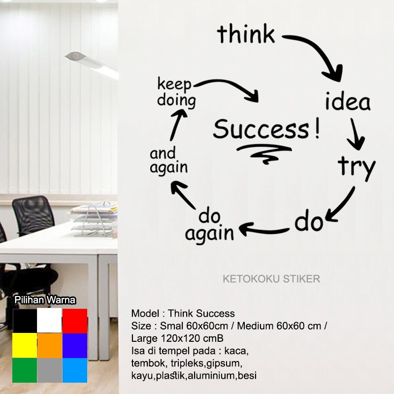 Jual Stiker Dinding Quotes Kantor Motivasi Kata Think Success Cutting ...
