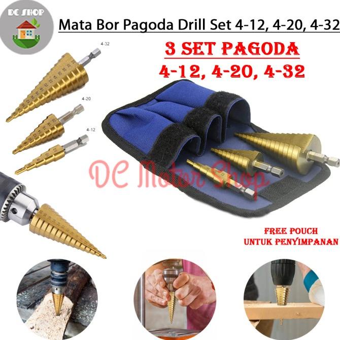 Jual SALE Mata Bor Pagoda 3 PCS Besi Kuningan Kayu Plastik Step Drill ...