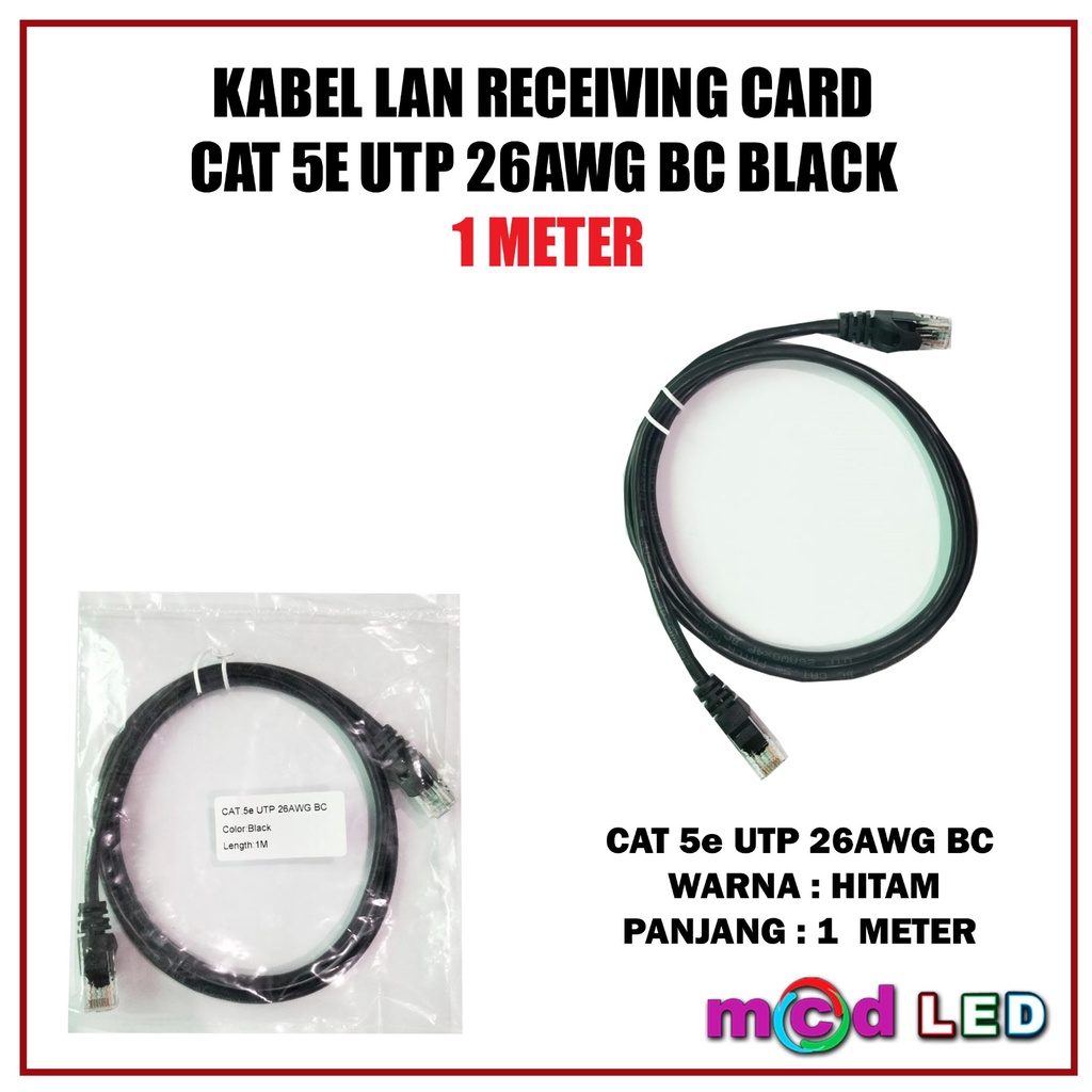 Jual KABEL LAN RECEIVING CARD CAT 5E UTP 26AWG BC BLACK 1 METER ...