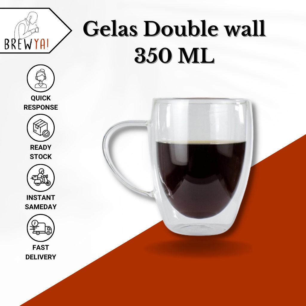 Jual Gelas Cangkir Kopi Anti Panas Double-Wall Borosilicate Glass Round 350ml- Transparent ...
