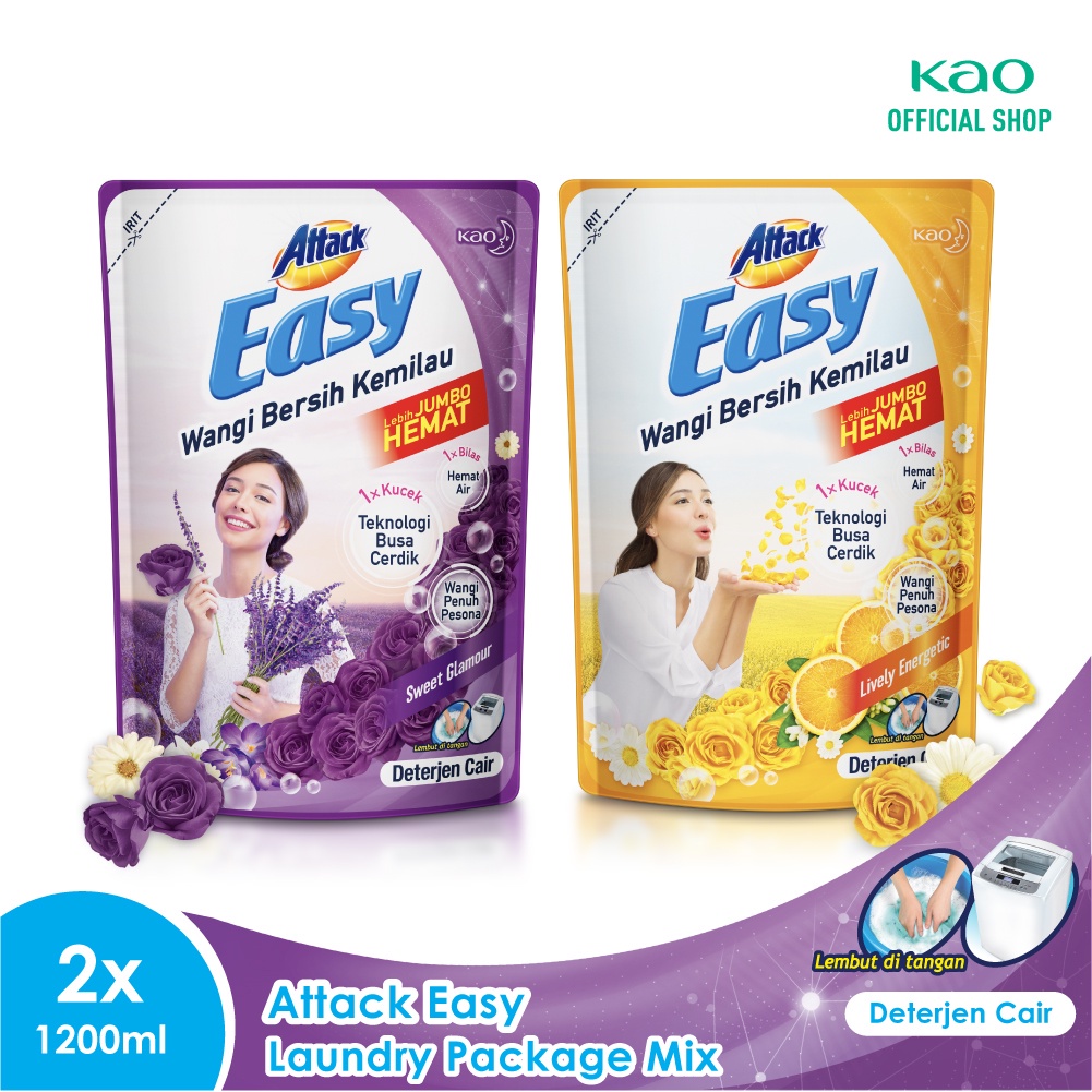 Jual Attack Easy Laundry Package Mix Deterjen Cair Wangi 1200 mL (Isi 2 ...