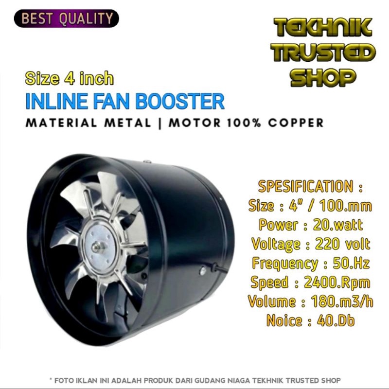 Jual Duct inline booster fan 4" 20w 220v Blower pipa hisap dorong exsos ...