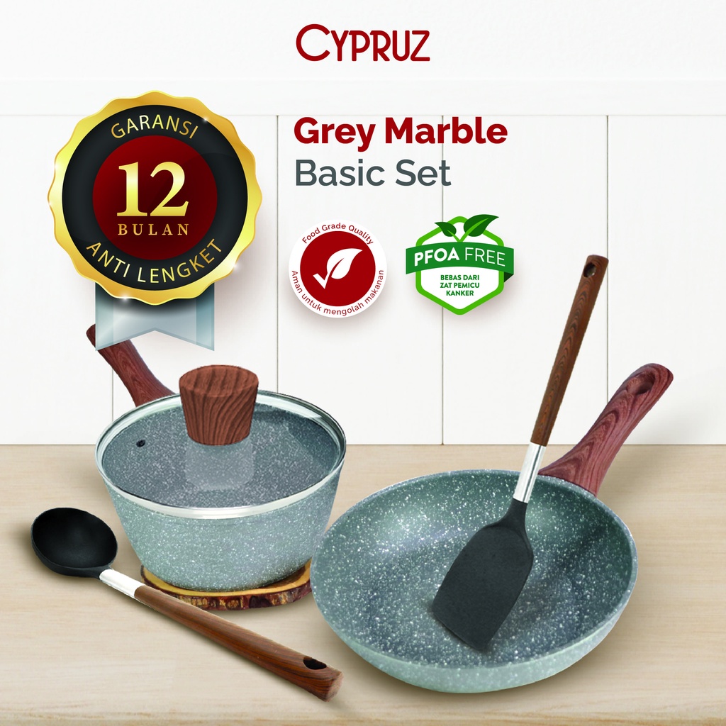 Jual Cypruz Cookware Set Grey Marble Series Panci Set Anti Lengket Premium 5 Pcs | Shopee Indonesia