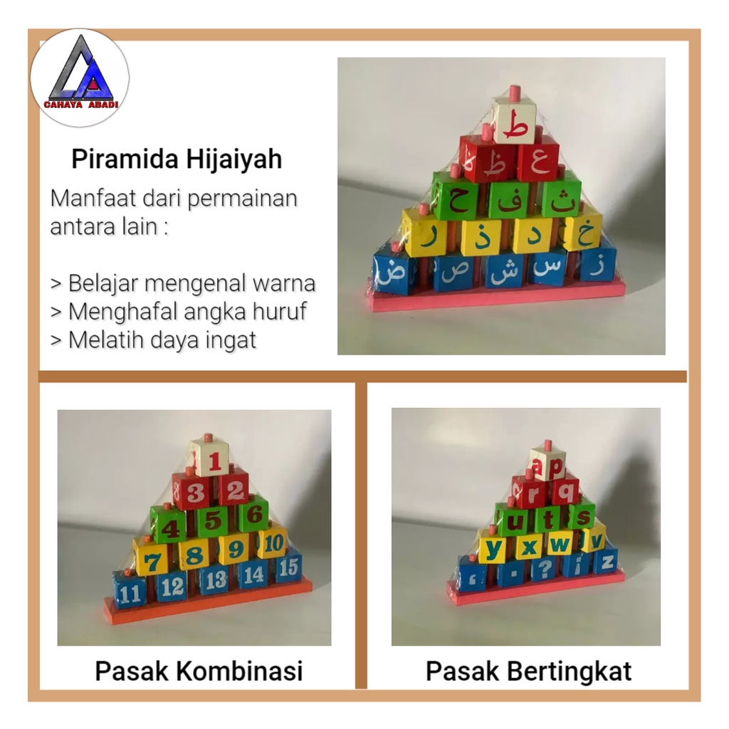 Jual Mainan Kayu Menara Huruf Angka Hijaiyah Mainan Edukatif Piramida ...