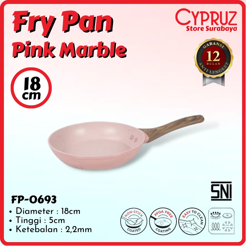 Jual Cypruz Wajan Anti Lengket Penggorengan Induksi Fry Pan Pink Marble 18cm FP-0693 | Shopee ...