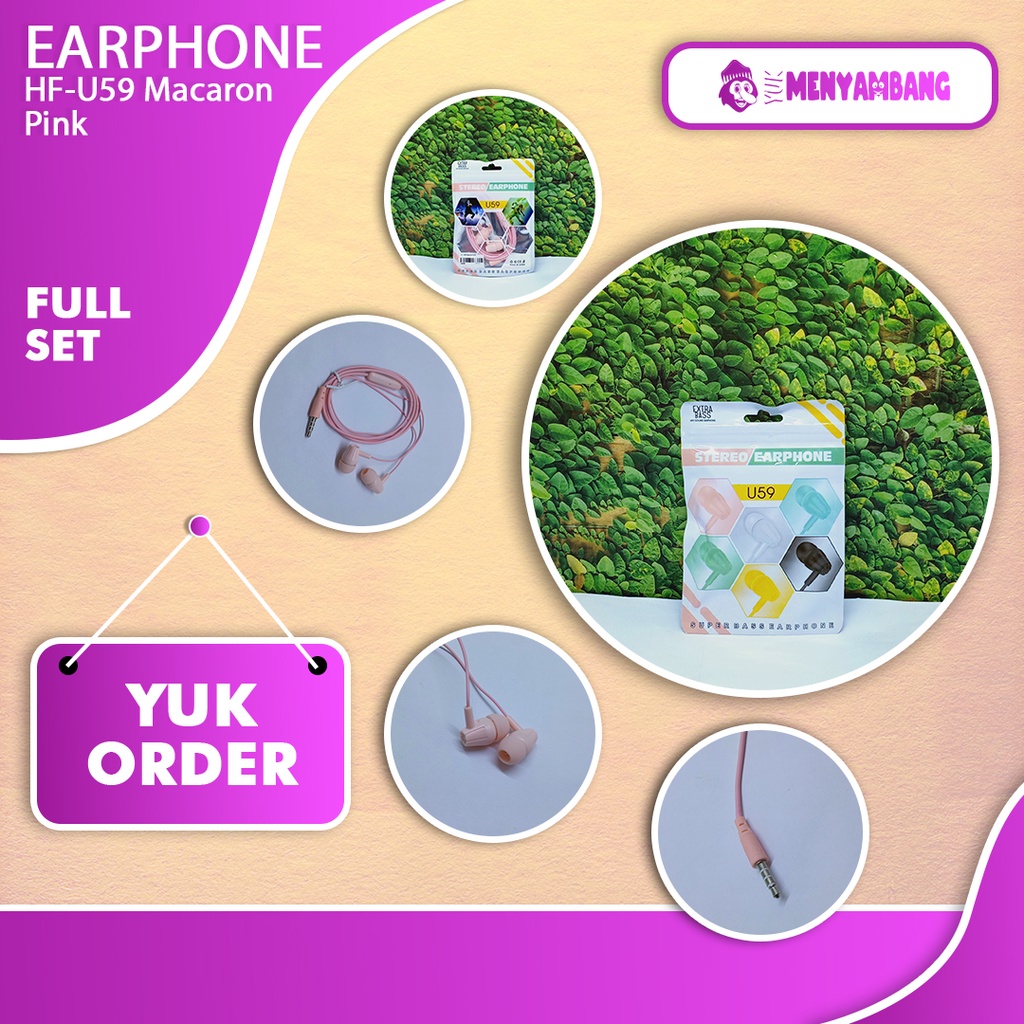 Jual 42539 | HF-U59 Macaron Pink | Stereo Music Earphone U59 Macaron ...