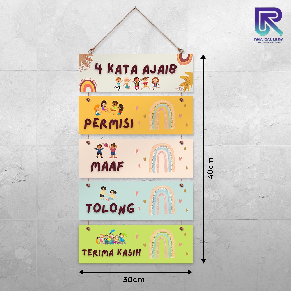 Jual RHA GALLERY Hiasan Dinding Gantung SET 4 Kata Ajaib Edukasi Pajangan Sekolah Kelas Anak ...